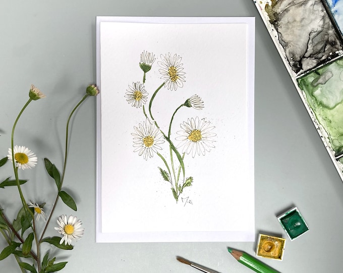 Daisy Cards, Set of 5, White Embossed Daisy Note Card Set, Daisy ...