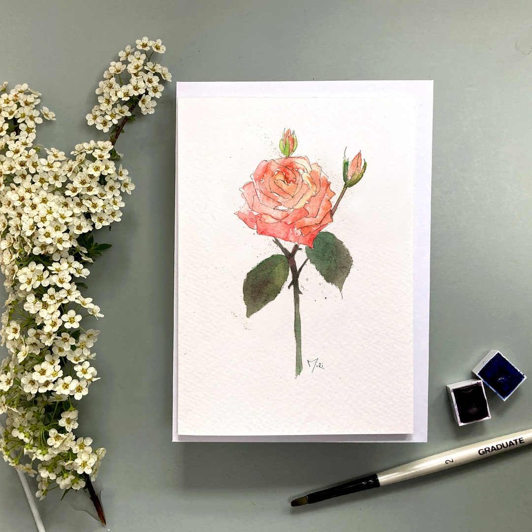 Rose Card, Rose Personalised Greeting Card, Watercolour Rose Painting ...