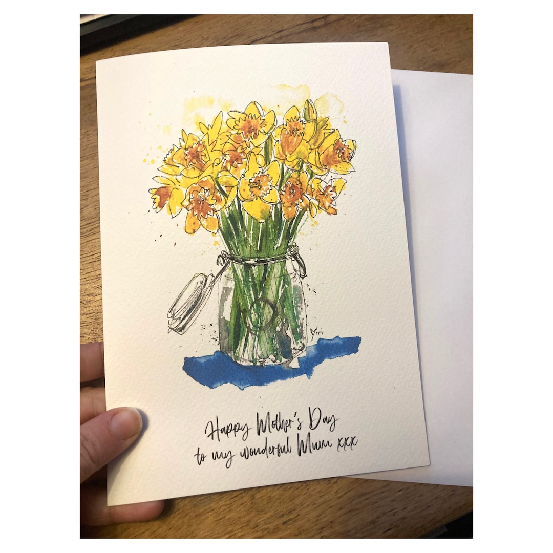 A5 Daffodil Mother’s Day Card, Unique Personalised Daffodil Flower Card ...