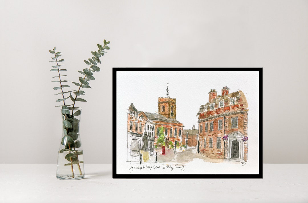 Guildford High Street Watercolor Art Print: Surrey Hills Illustration ...