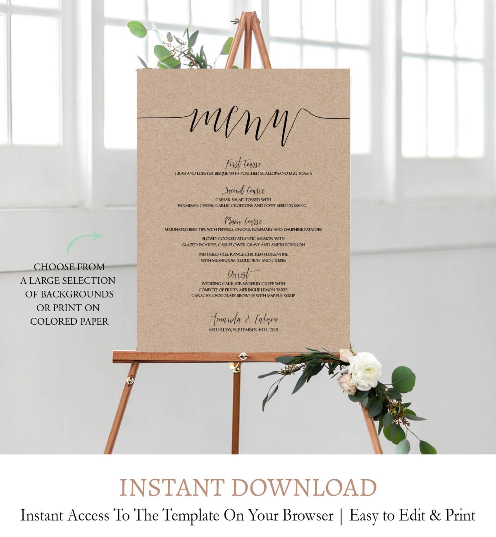 Wedding Food Menu Template Modern Script Wedding Menu Sign | Etsy