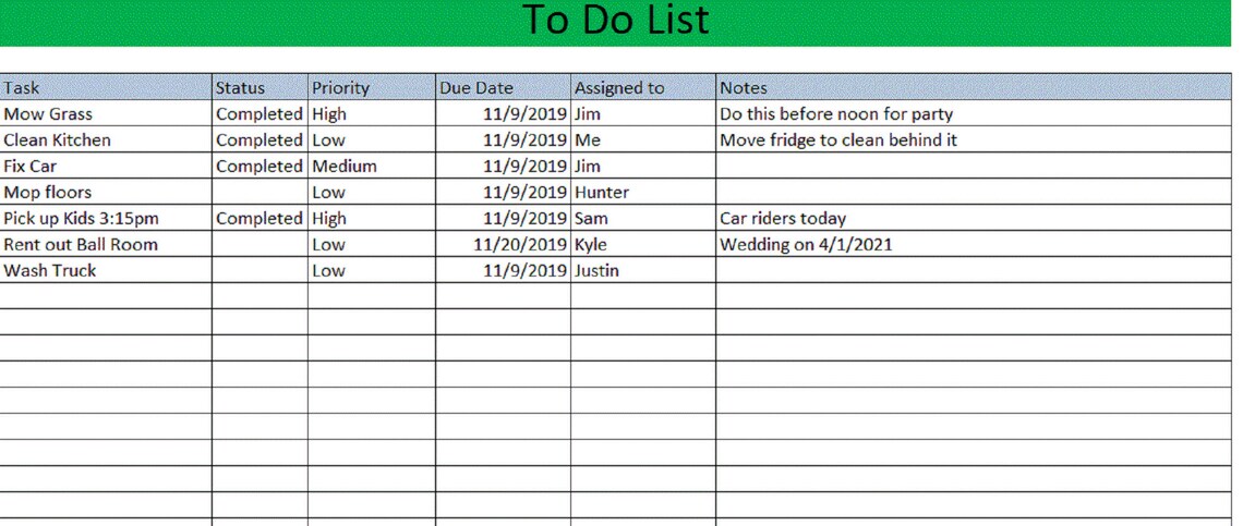 To Do List to Help Keep Your Days and Life Organized on Excel ...