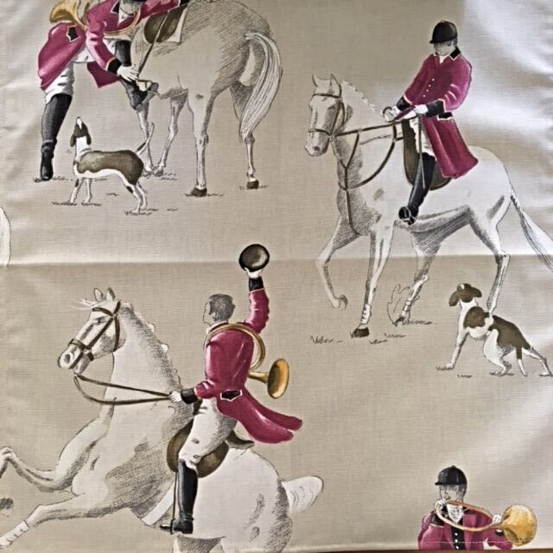 French Equestrian Fabric Horses at the Country Estate 110 Inches Wide ...