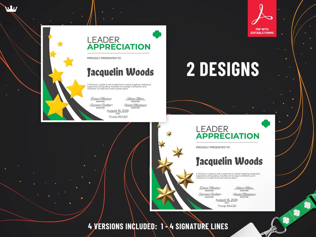 Girl Scout Leader Appreciation Certificate | Printable PDF Template - Etsy