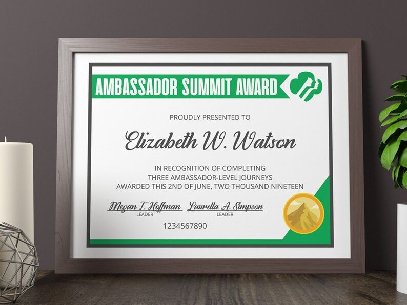 Girl Scout Ambassador Summit Award Certificate PDF Template | Etsy