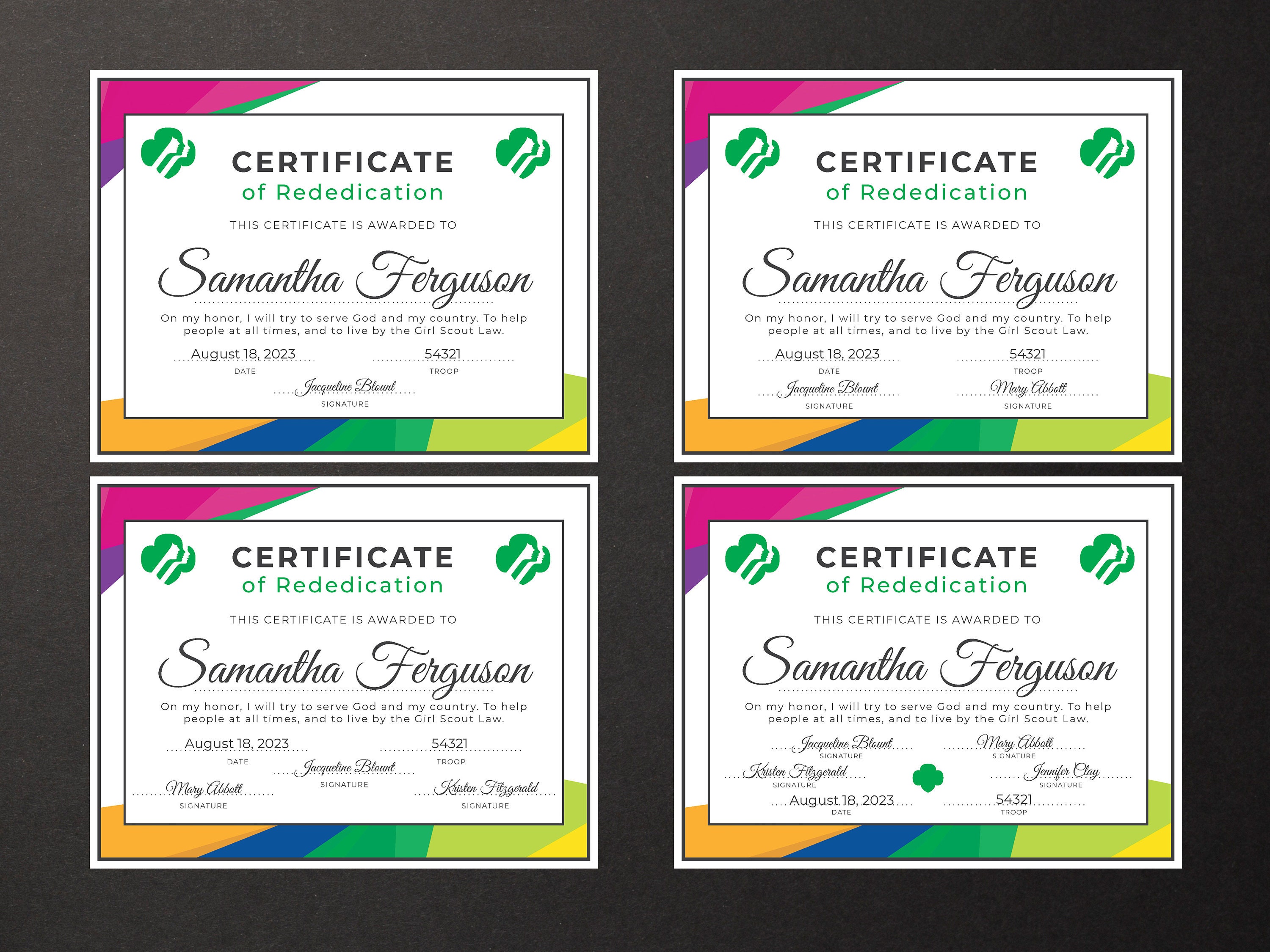 Girl Scout Rededication Certificate Printable PDF Template | Etsy Canada