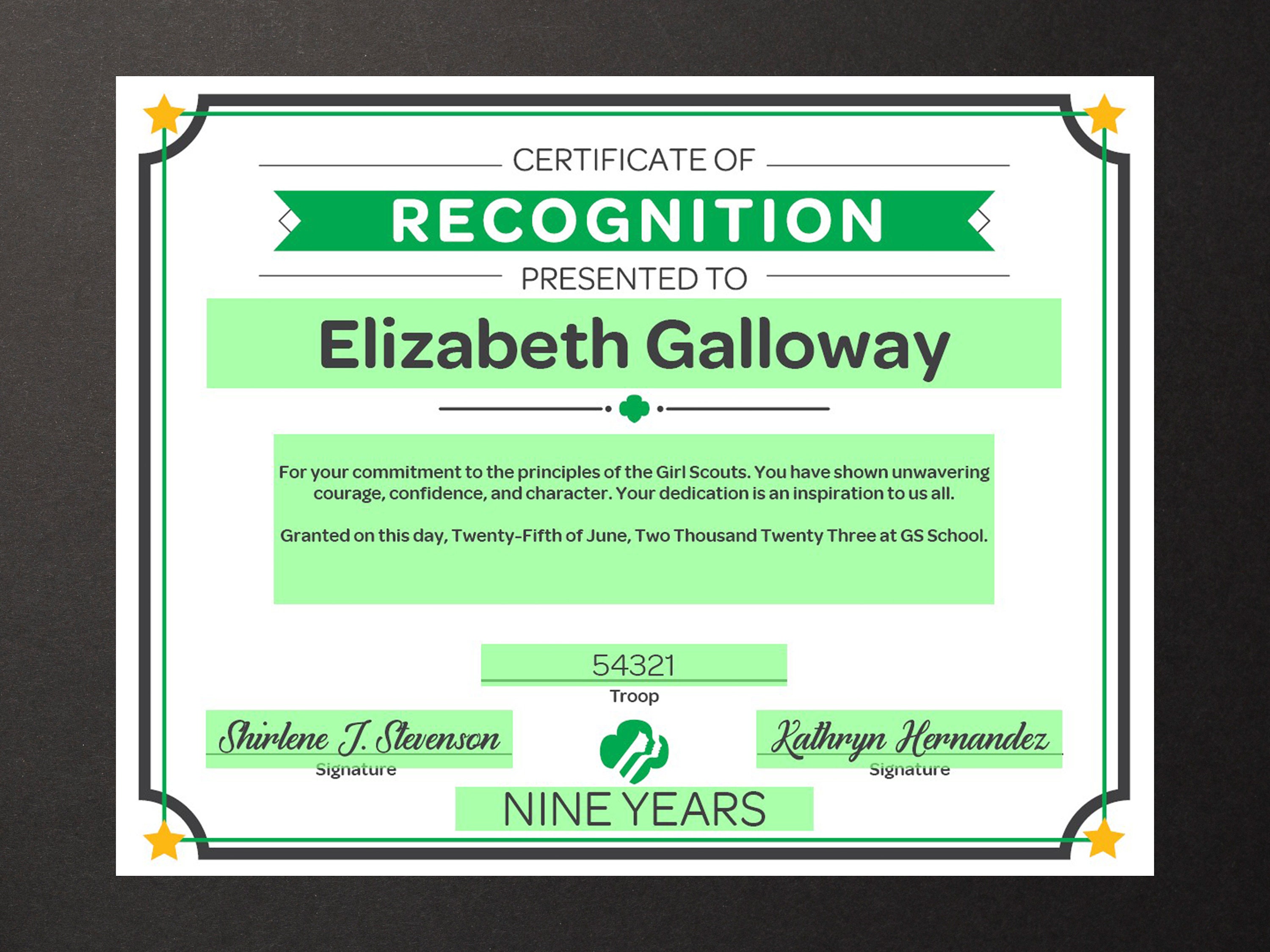 Girl Scout Certificate of Recognition PDF Template - Etsy