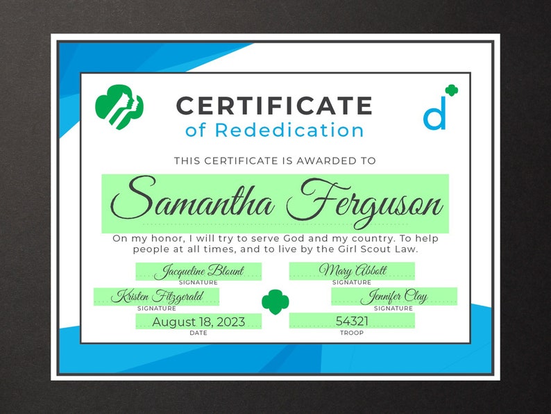 Girl Scout Daisy Rededication Certificate Printable PDF | Etsy