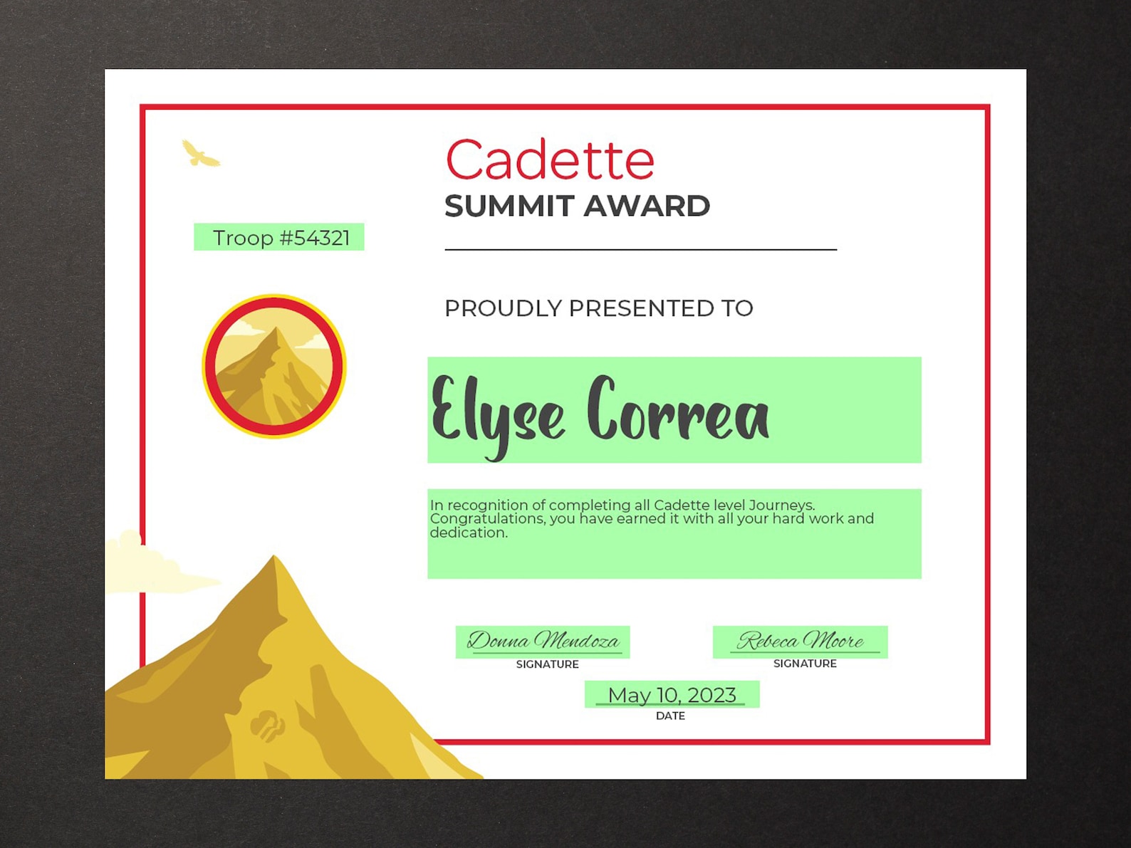 Girl Scouts Cadette Summit Certificate PDF Template - Etsy