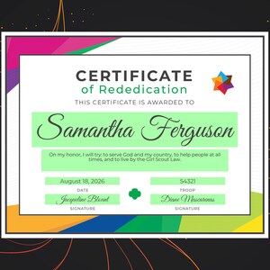 Girl Scout Rededication Certificate | Printable PDF Template - Etsy