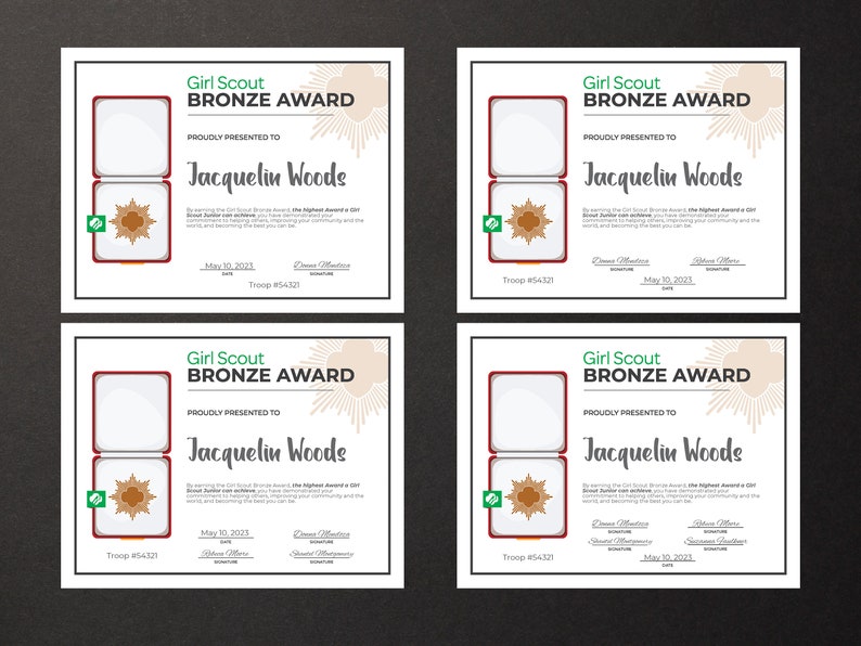Girl Scout Bronze Award Certificate Printable PDF Template - Etsy