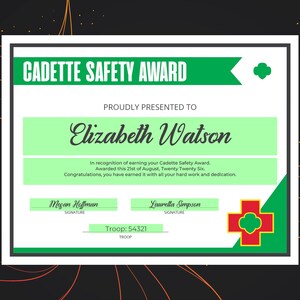 Girl Scout Cadette Safety Award Certificate | Printable PDF Template - Etsy