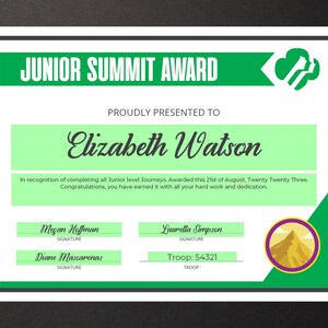 Girl Scout Junior Summit Award Certificate PDF Template - Etsy