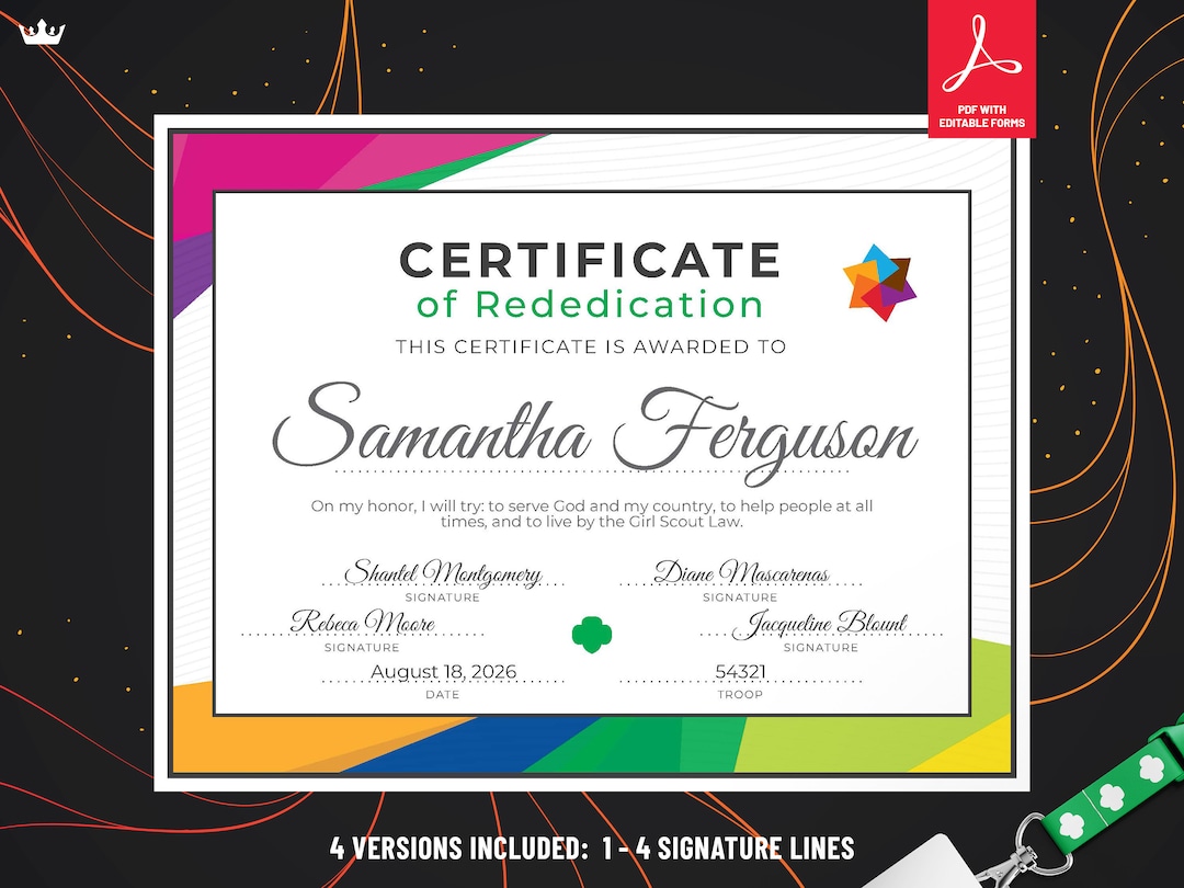 Girl Scout Rededication Certificate | Printable PDF Template - Etsy