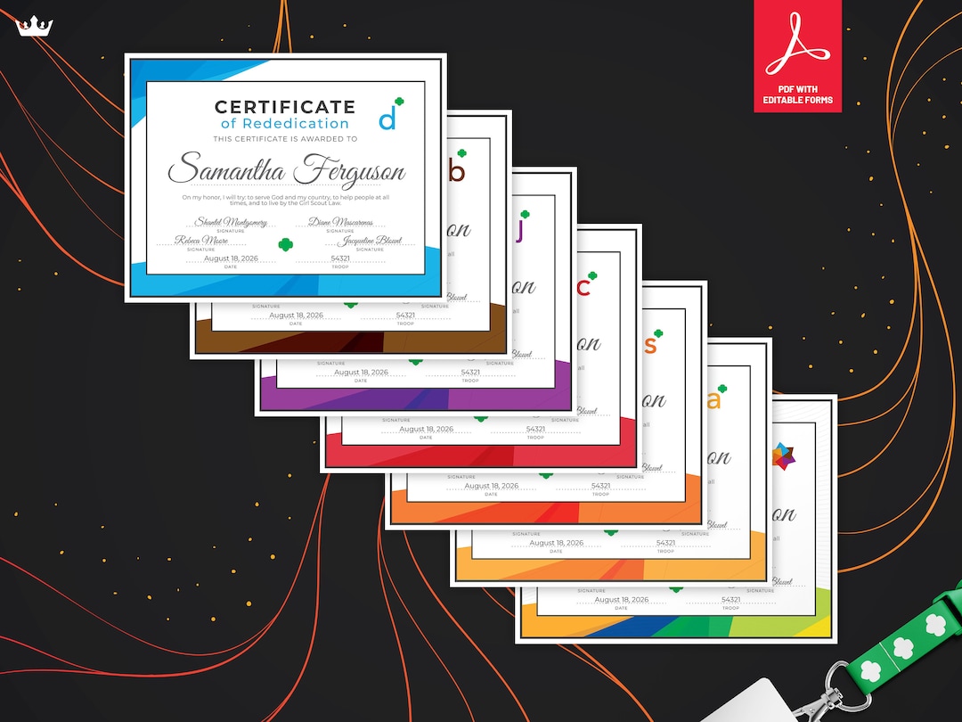 Girl Scout Rededication Certificate Bundle | Printable PDF Template - Etsy