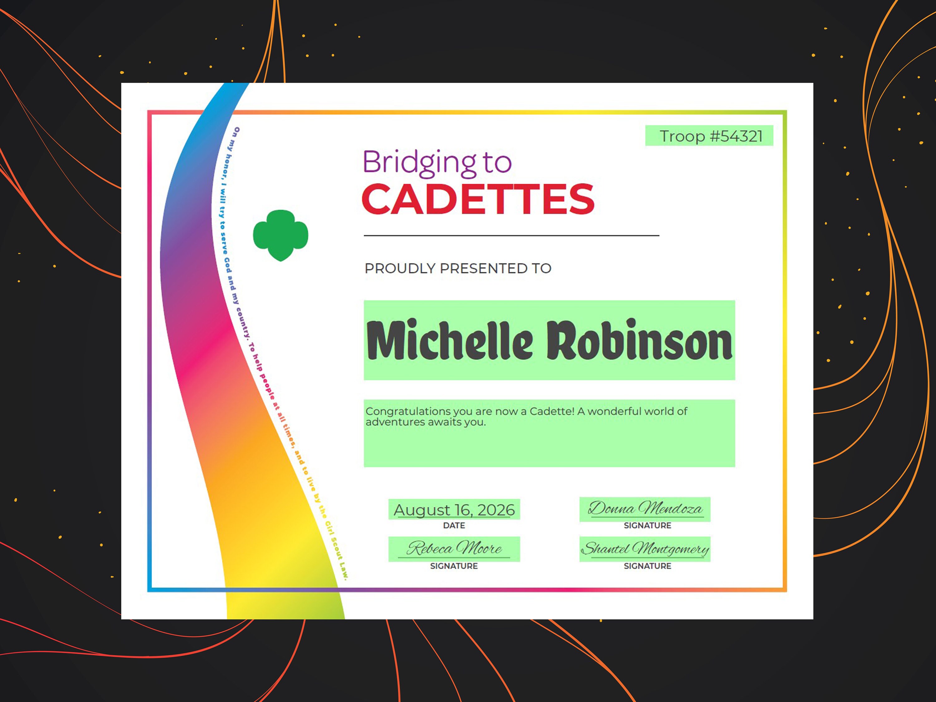 Girl Scouts Bridging to Cadettes Certificate | PDF Template - Etsy