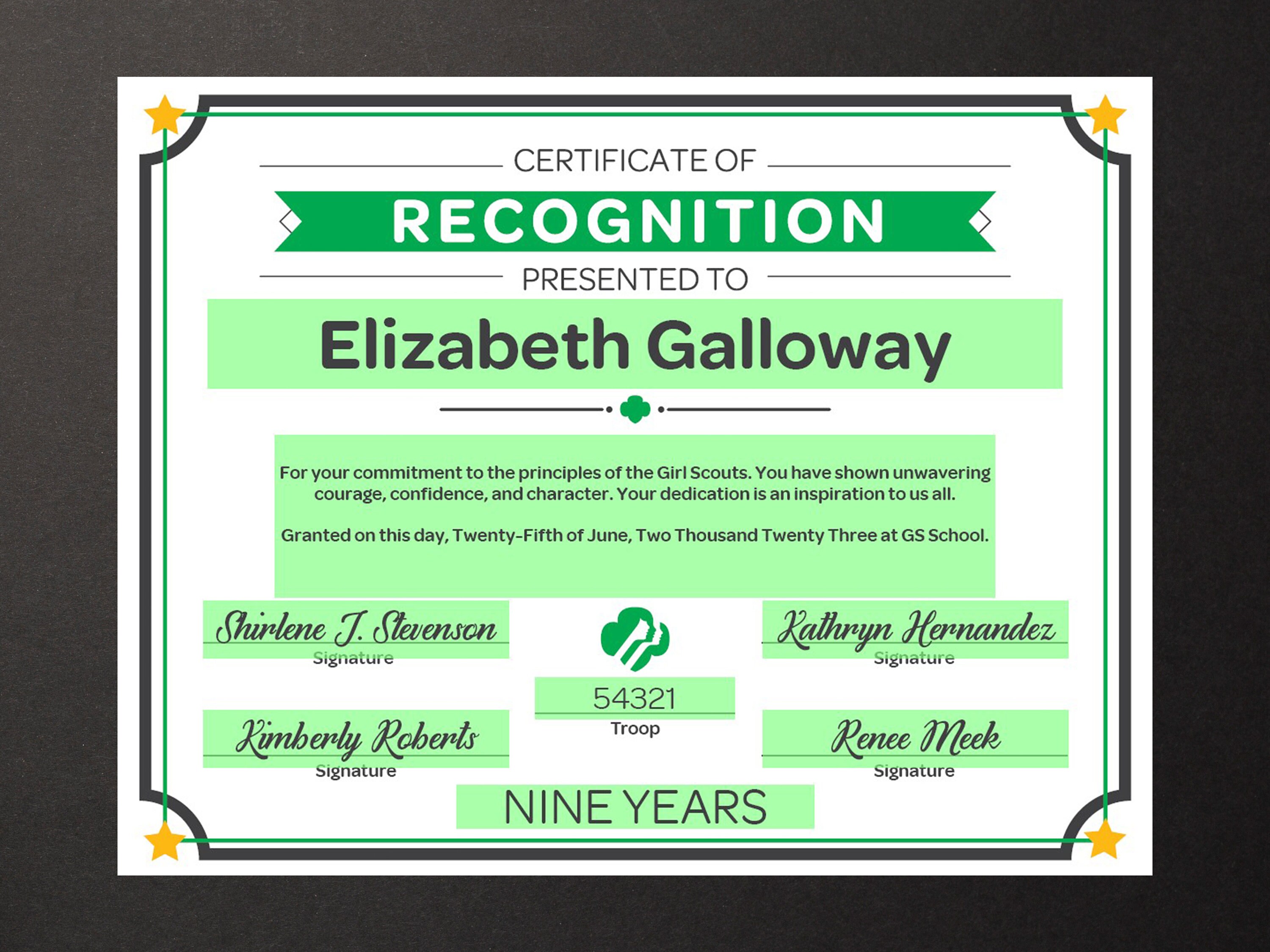 Girl Scout Certificate of Recognition PDF Template - Etsy