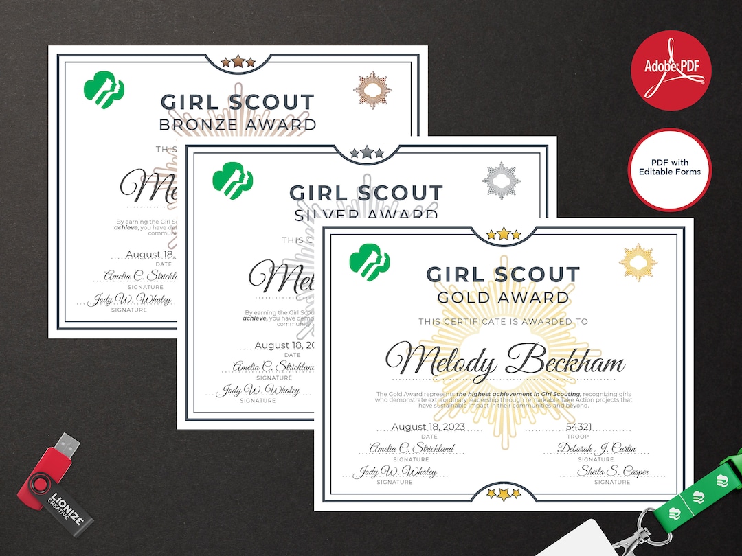 Girl Scout Bronze Silver and Gold Award Certificates Bundle - Etsy