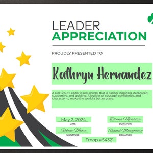 Girl Scout Leader Appreciation Certificate Printable PDF - Etsy