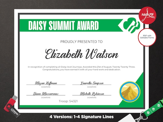 Girl Scout Daisy Summit Award Certificate PDF Template | Etsy