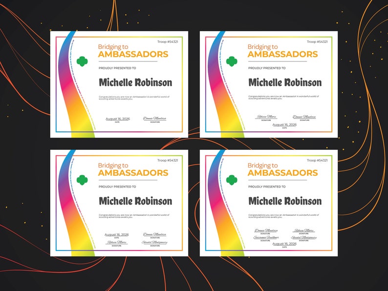 Girl Scout Bridging to Ambassadors Certificate | PDF Template - Etsy