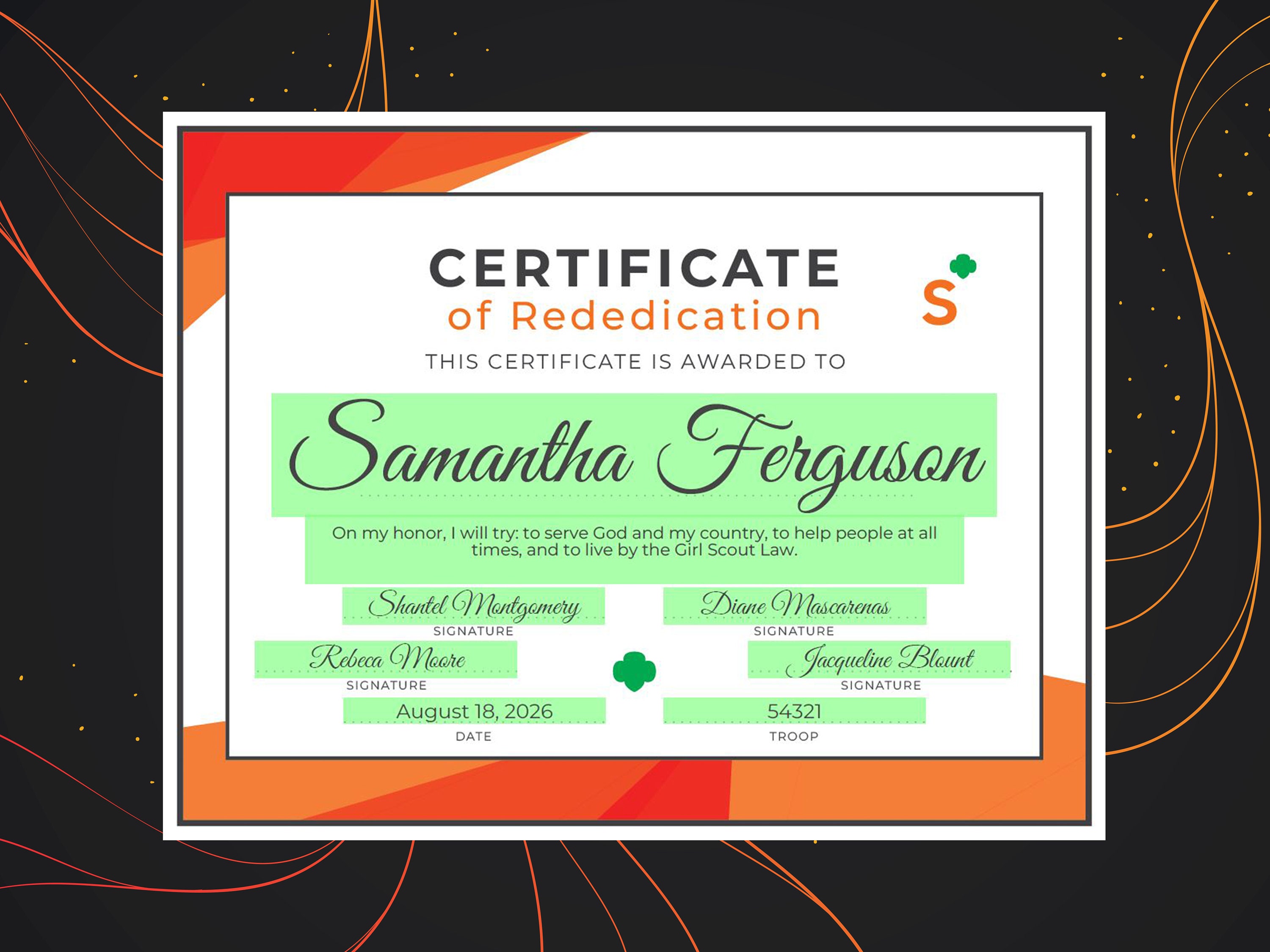 Girl Scout Senior Rededication Certificate | Printable PDF Template - Etsy