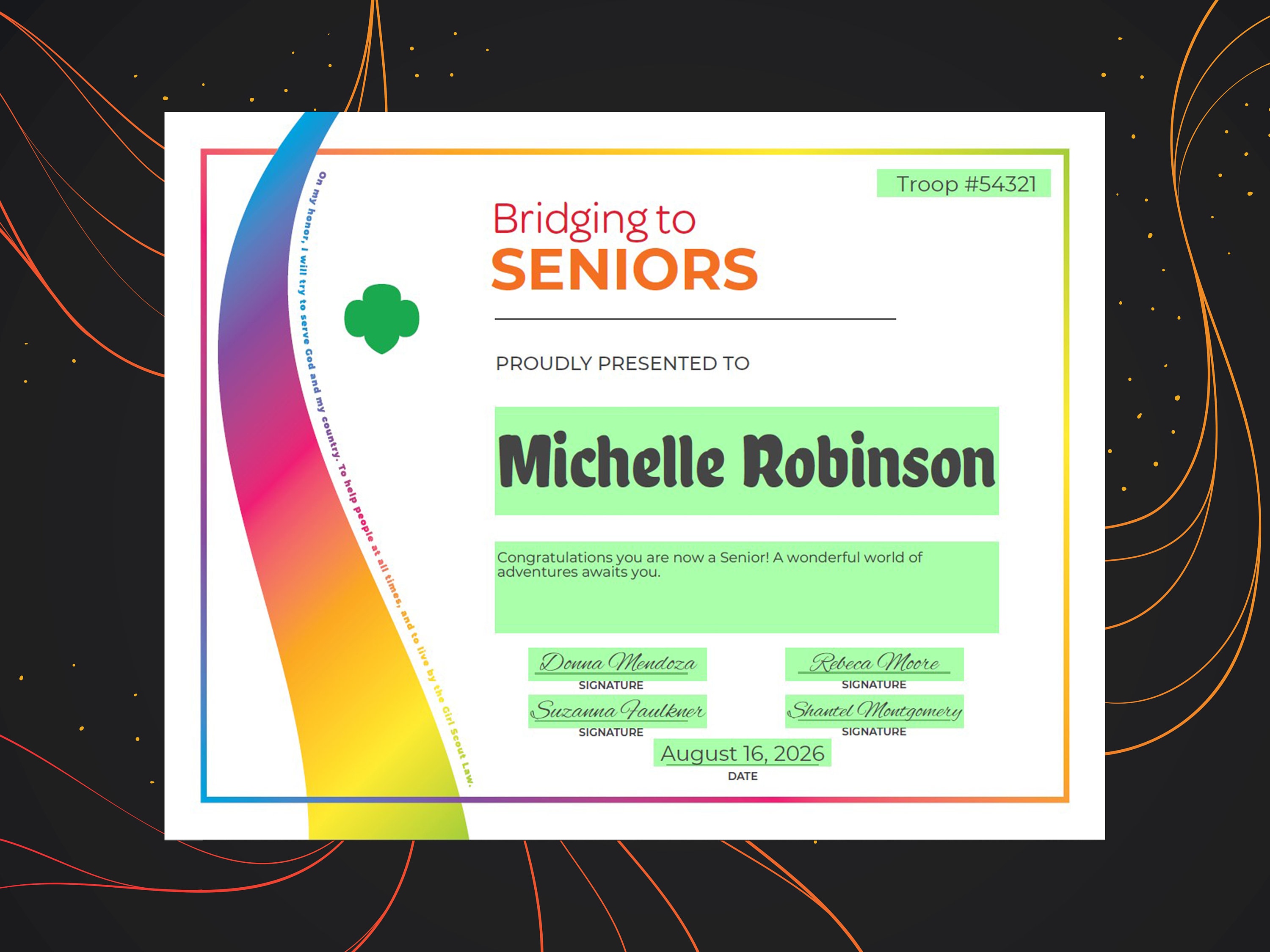 Girl Scout Bridging to Seniors Certificate | PDF Template - Etsy