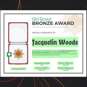 Girl Scout Bronze Award Certificate | Printable PDF Template - Etsy