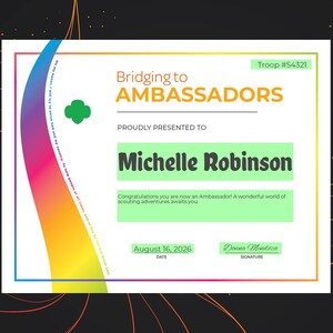 Girl Scout Bridging to Ambassadors Certificate | PDF Template - Etsy