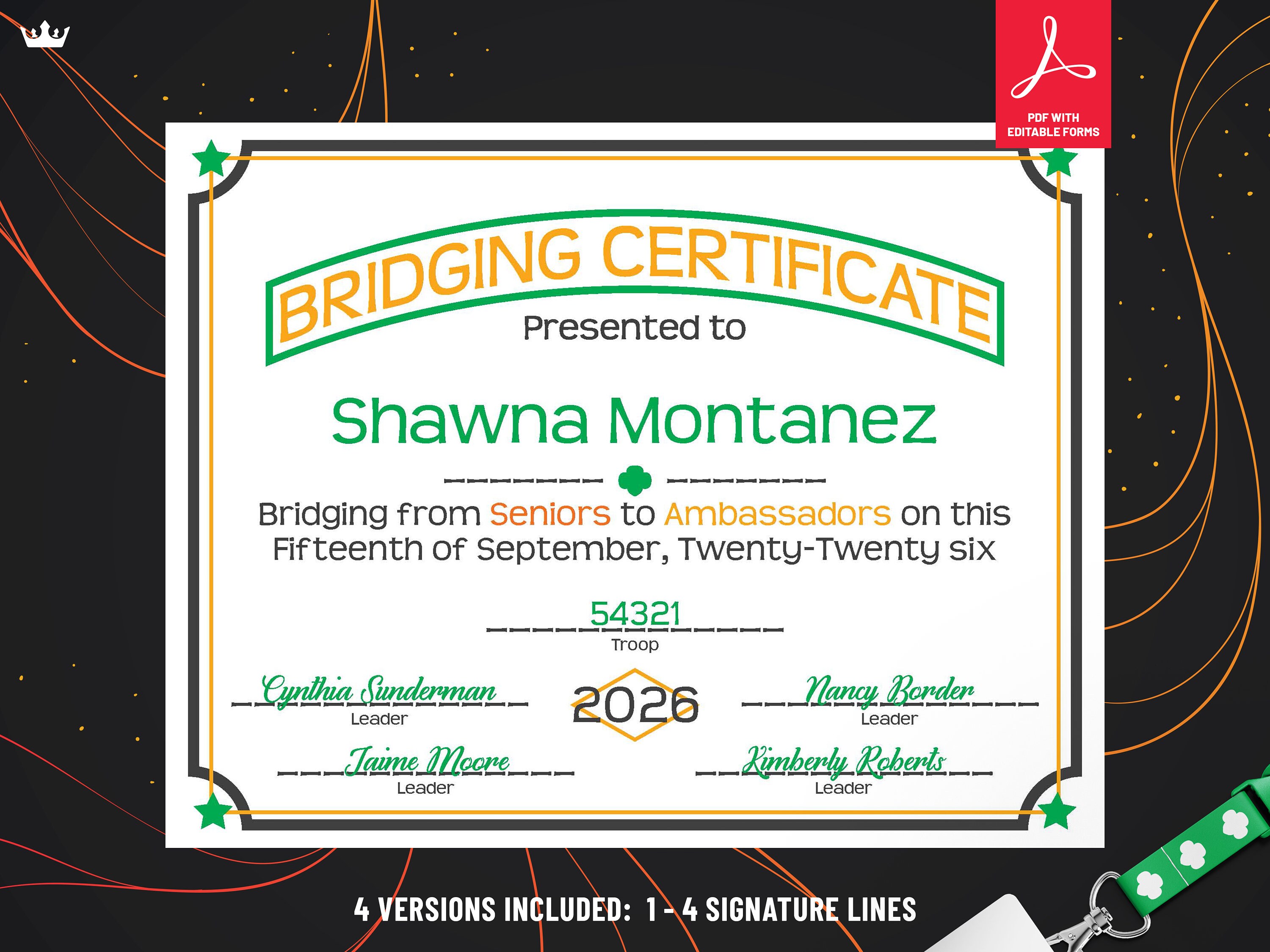 Girl Scout Bridging to Ambassadors Certificate | PDF Template - Etsy