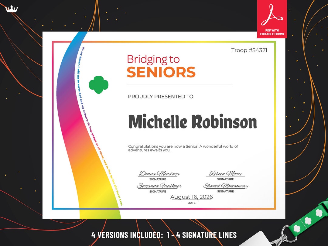 Girl Scout Bridging to Seniors Certificate | PDF Template - Etsy