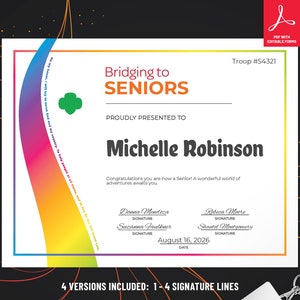 Girl Scout Bridging to Seniors Certificate | PDF Template - Etsy