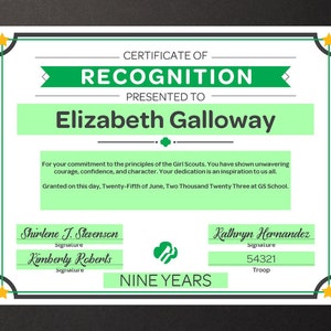 Girl Scout Certificate of Recognition PDF Template - Etsy