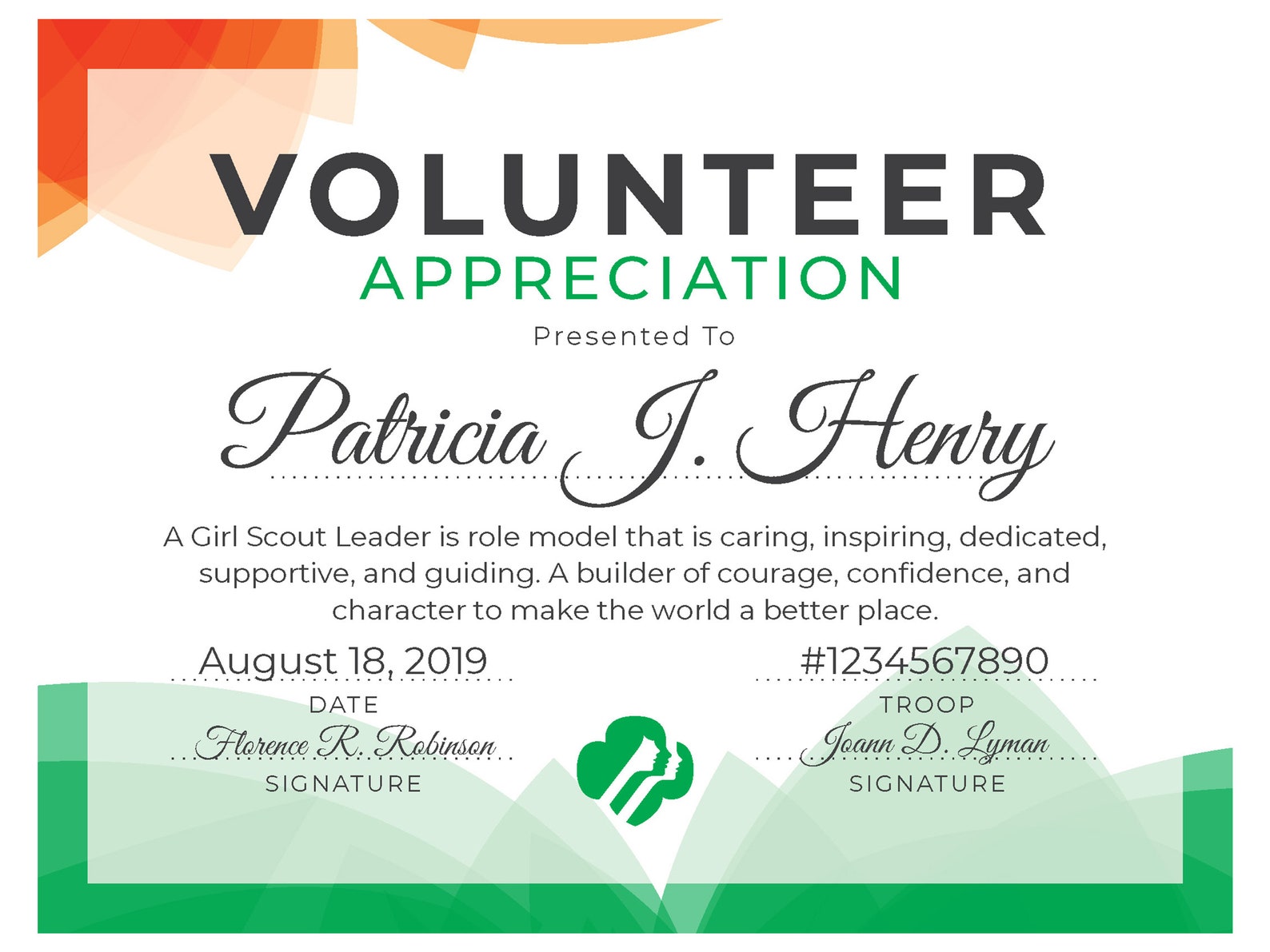 Girl Scout Volunteer Appreciation Certificate Printable PDF - Etsy