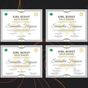 Girl Scout Bronze, Silver, and Gold Award Certificates Bundle ...