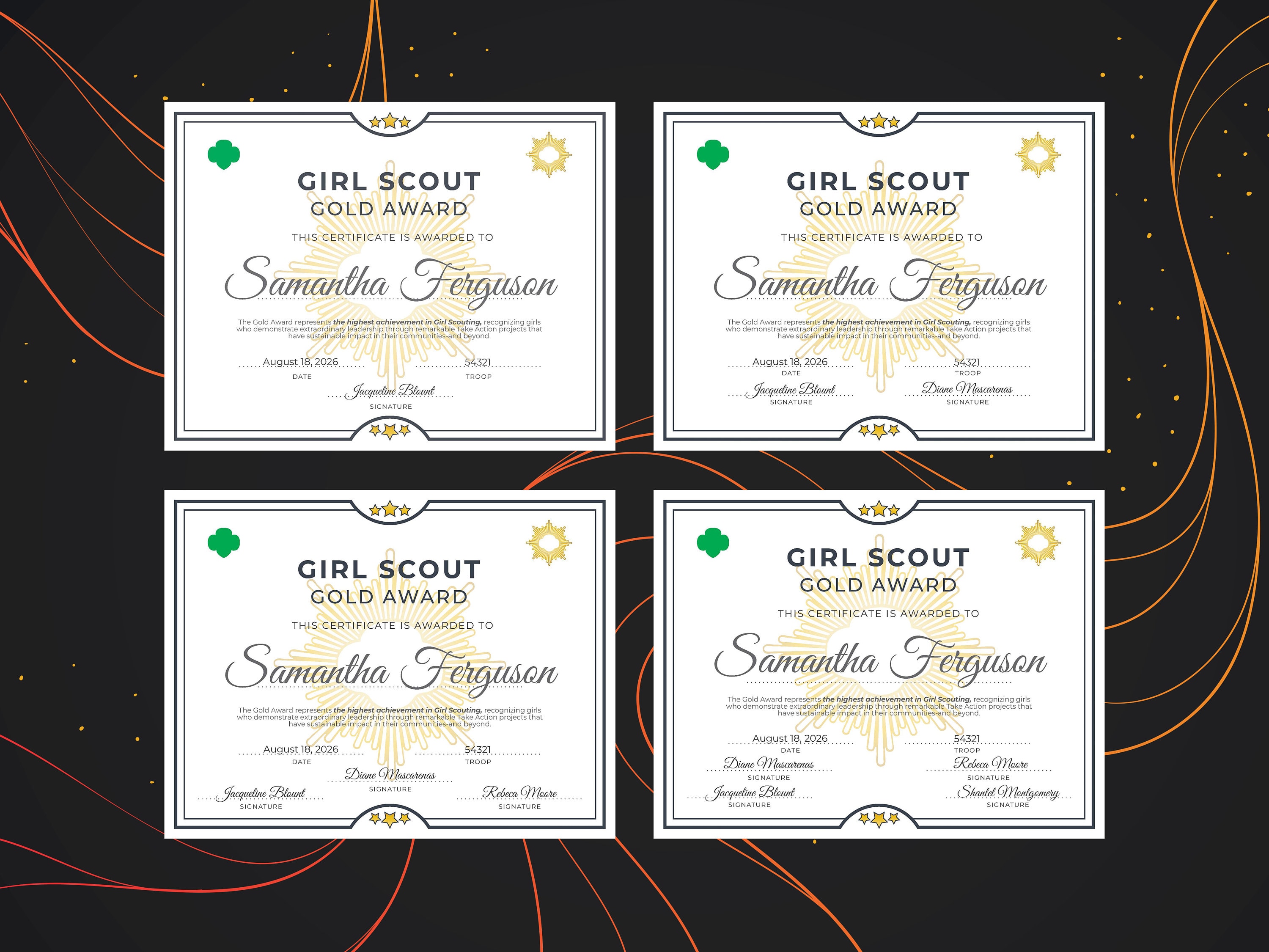 Girl Scout Bronze, Silver, and Gold Award Certificates Bundle ...
