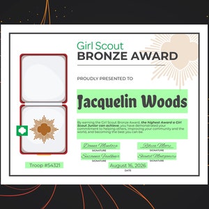 Girl Scout Bronze Award Certificate | Printable PDF Template - Etsy