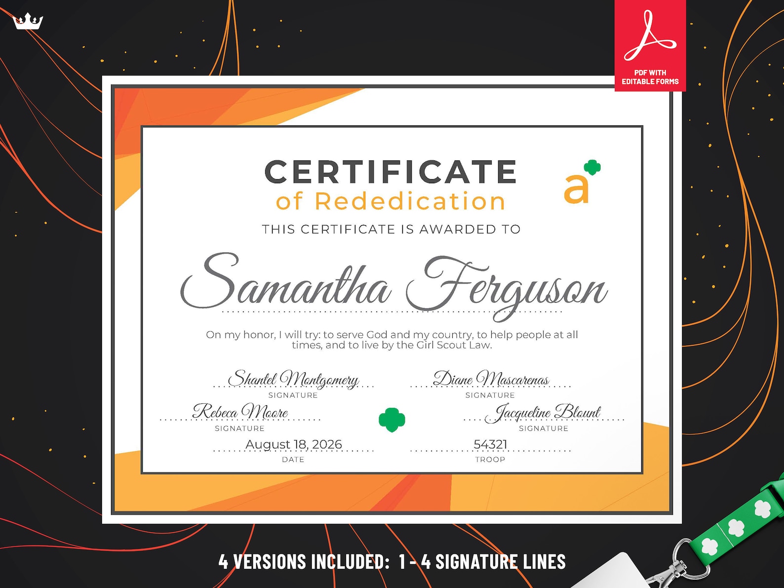 Girl Scout Ambassador Rededication Certificate | Printable PDF Template ...