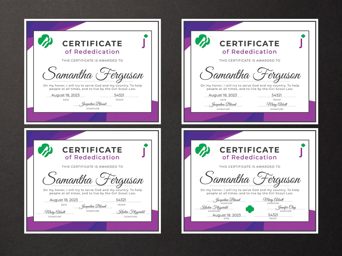Girl Scout Junior Rededication Certificate Printable PDF - Etsy
