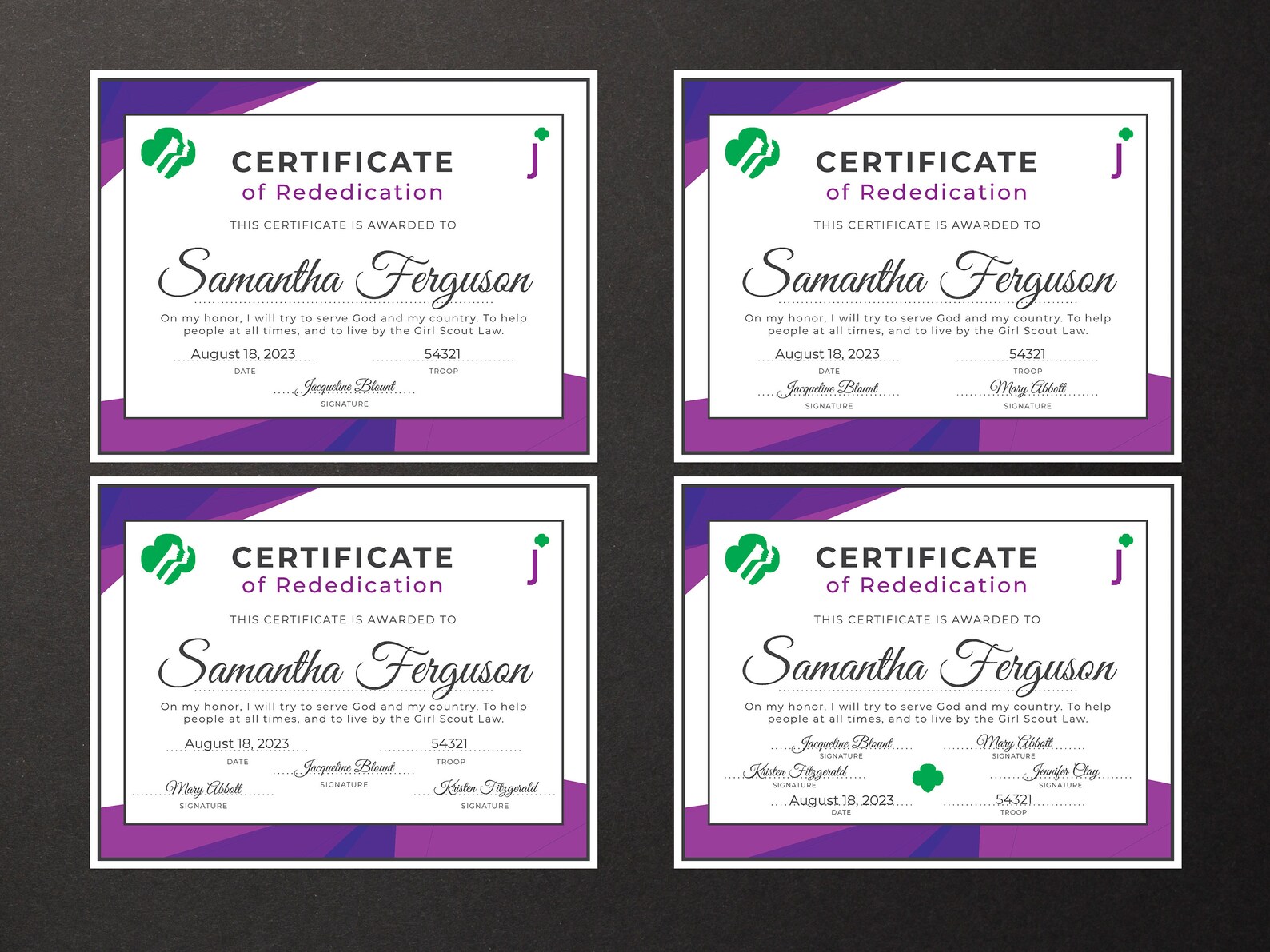 Girl Scout Junior Rededication Certificate Printable PDF - Etsy