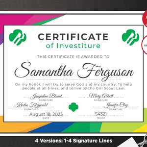 Girl Scout Investiture Certificate Printable PDF Template - Etsy