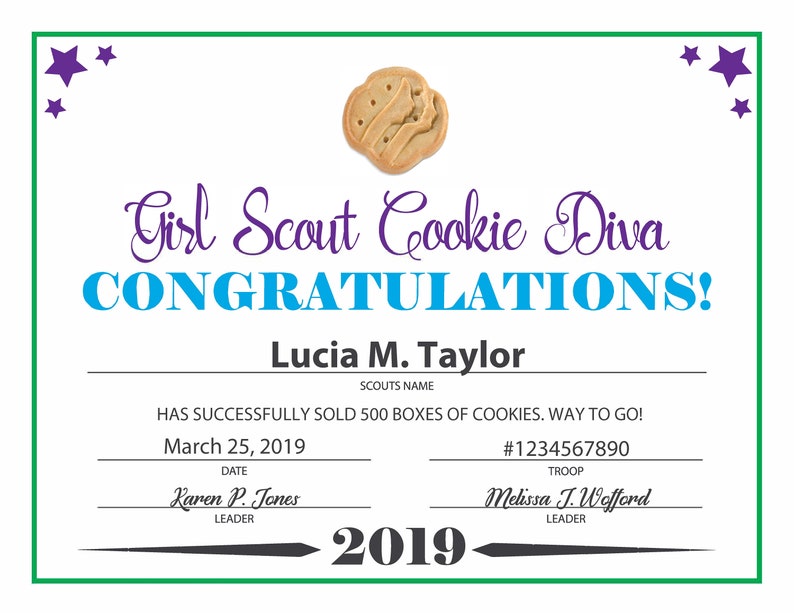Girl Scout Cookie Diva Certificate PDF Template | Etsy
