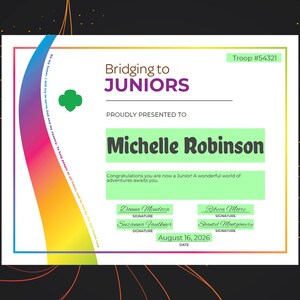 Girl Scout Bridging to Juniors Certificate | PDF Template - Etsy
