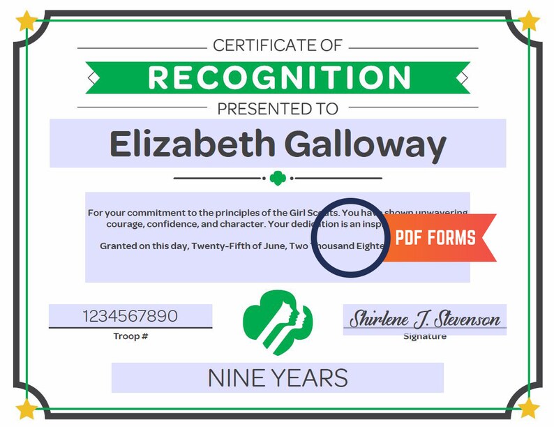 Girl Scout Certificate of Recognition PDF Template | Etsy