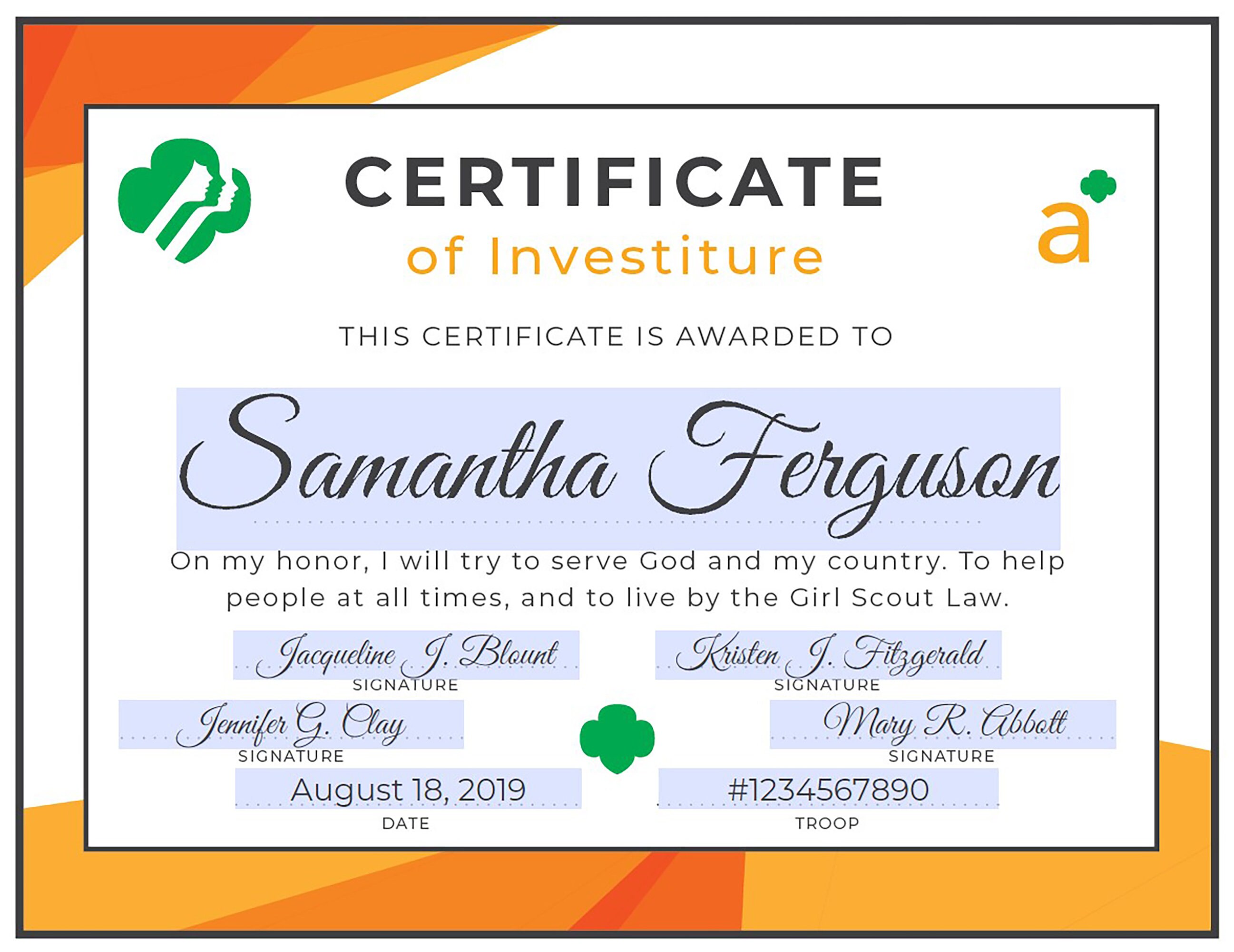 Girl Scout Ambassador Investiture Certificate Printable PDF | Etsy