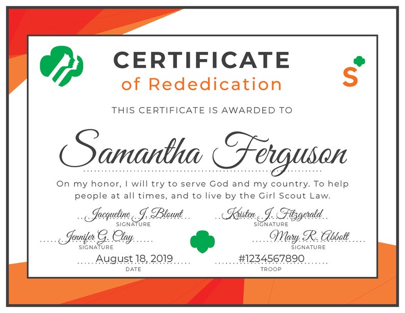 Girl Scout Senior Rededication Certificate Printable PDF | Etsy