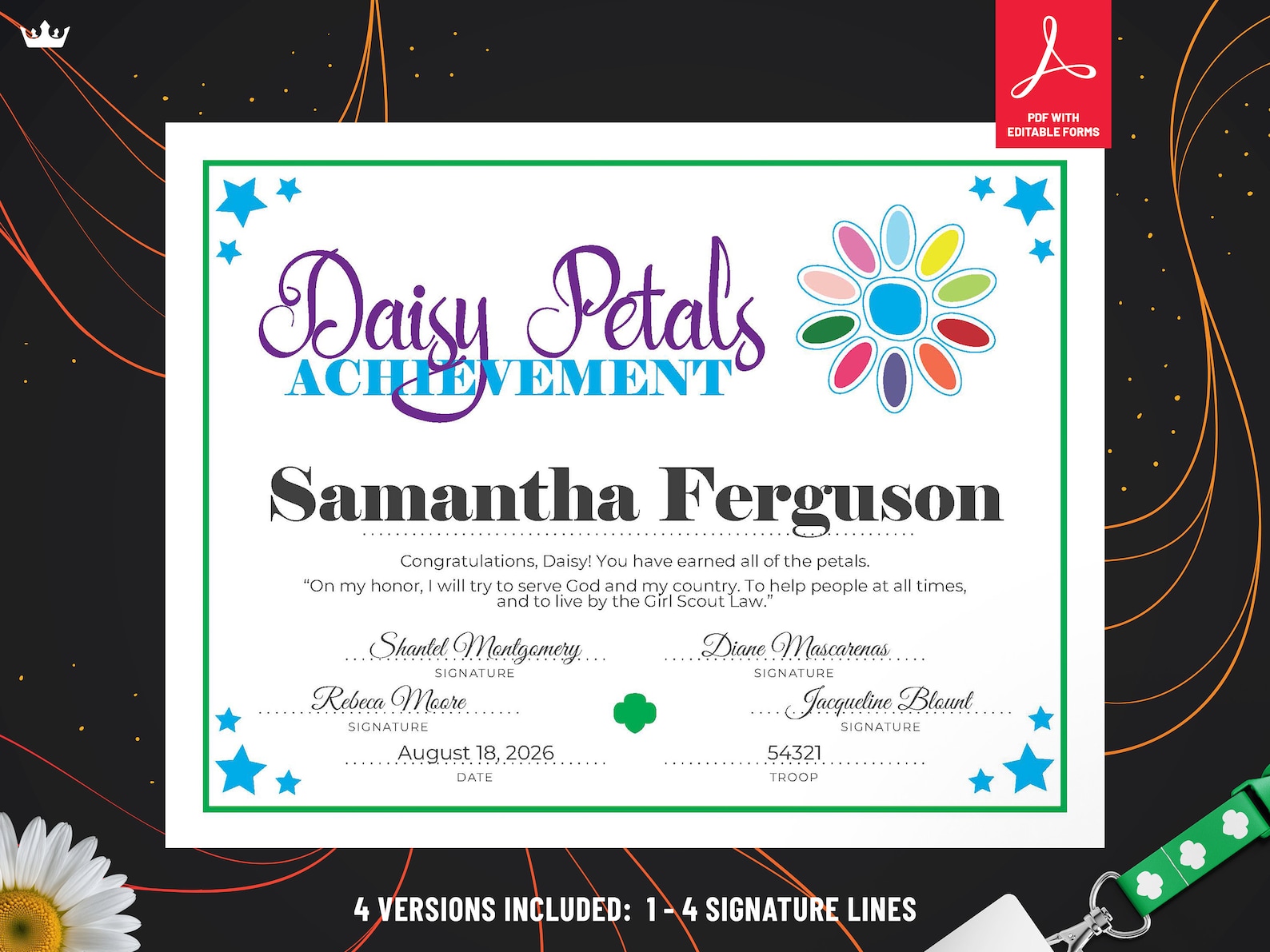 Girl Scout Daisy Petals Achievement Certificate | Printable PDF ...
