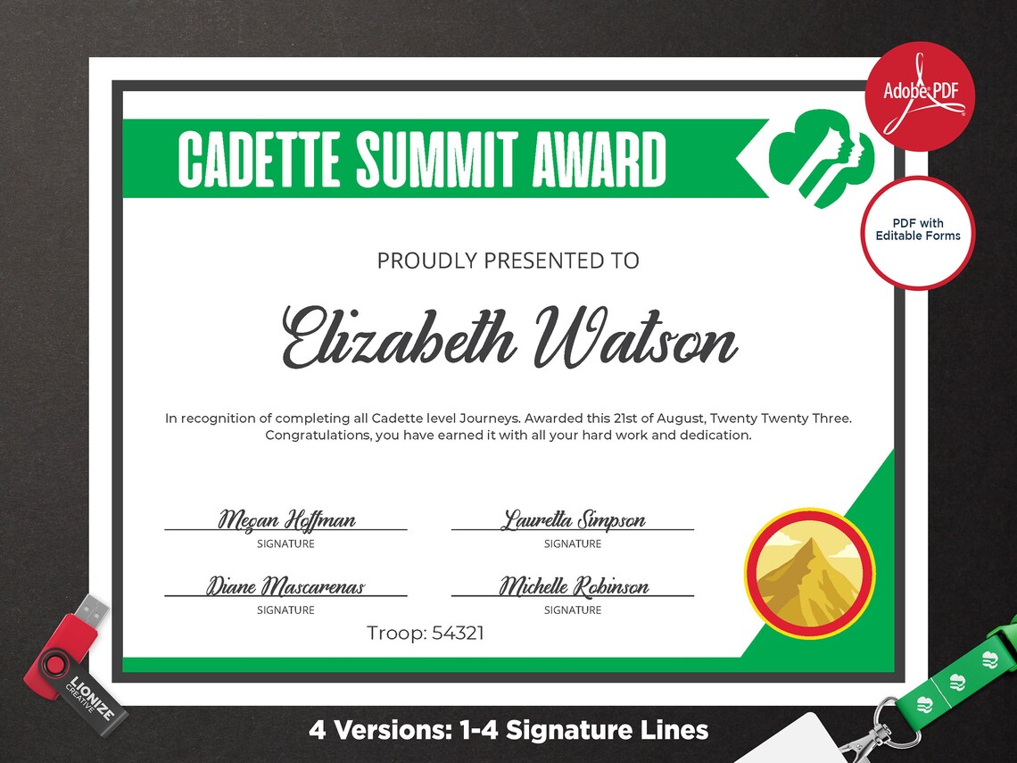 Girl Scout Cadette Summit Award Certificate PDF Template | Etsy