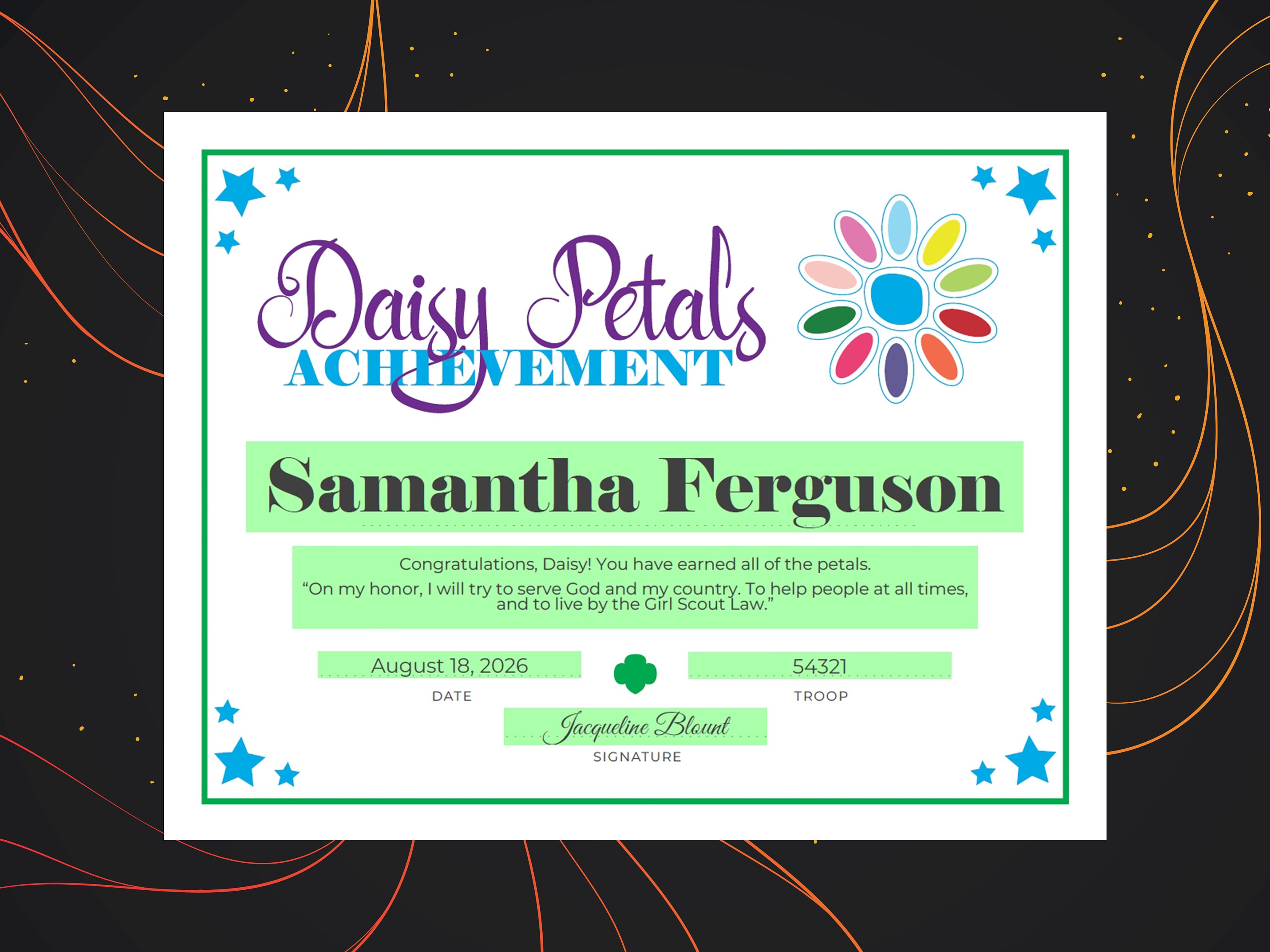 Girl Scout Daisy Petals Achievement Certificate | Printable PDF ...