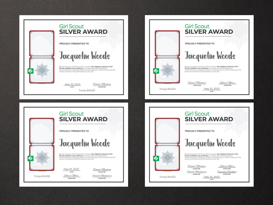 Girl Scout Silver Award Certificate Printable PDF Template | Etsy